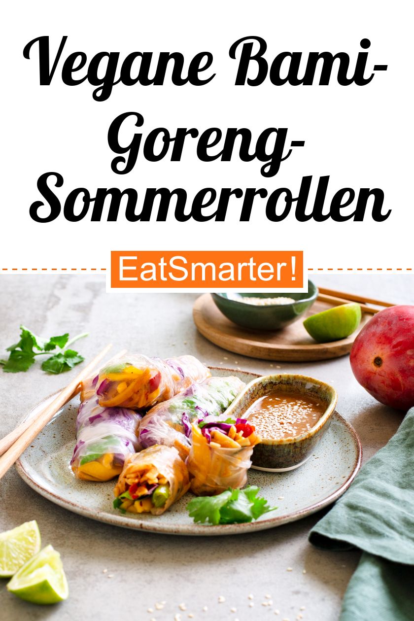 Vegane Bami-Goreng-Sommerrollen mit Sesam-Soja-Sauce Rezept | EAT SMARTER