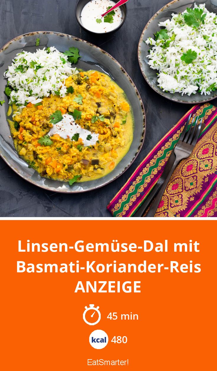 Linsen-Gemüse-Dal mit Basmati-Koriander-Reis Rezept | EAT SMARTER
