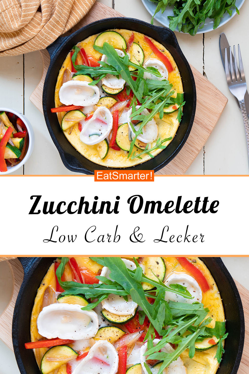 Zucchini-Omelette mit Ziegenkäse und Rucola Rezept | EAT SMARTER